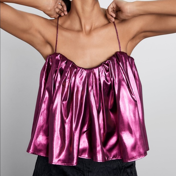 Zara | Tops | New Hp Zara Pink Metallic Top | Poshmark
